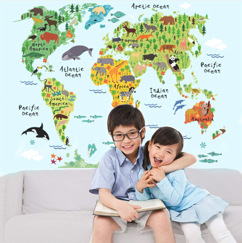 Colourful Animal World Map Wall Stickers – Our Gift Society